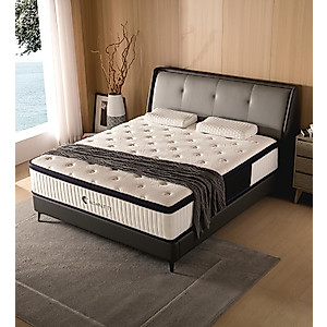 KOANTTI Queen Mattresses,14 Inch Queen Size Mattresses in a Box,Memory Foam Hybrid White & Black Mattress with Provide Support and Improve Sleep Mattresses,Pressure Relief,Medium Firm.