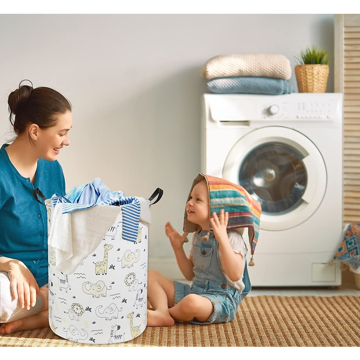 HIYAGON Baby Laundry Hamper Basket Baby Hamper for Nursery Boy and Girl Cute Kids Toys Storage Bin Organizer Animal Room Decor(Animals)