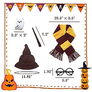 5 PCS Newborn Photography Props - Magic Wizard Witch Hat Scarf Wand Glasses Frame Owl Decoration, Newborn Photography Outfits,Halloween Cosplay Baby Photoshoot Props , Baby Halloween Photoshoot Props