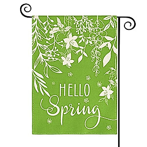 AVOIN colorlife Hello Spring Floral Garden Flag 12x18 Inch Double Sided Outside, Green Seasonal Yard Outdoor Flag