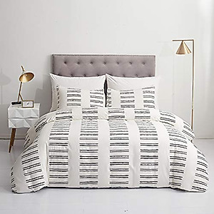 GETIANN Soft Bedding Duvet Cover Set Queen White Striped Comforter Cover Set Full 90"x90"(1 Comforter Cover and 2 Pillow Shams) Hotel Quality (Road, Full/Queen)