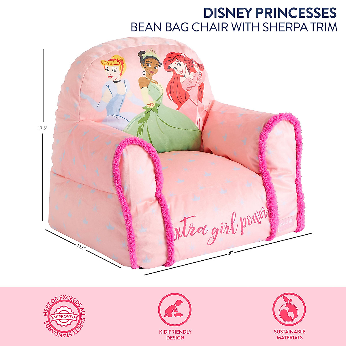 Disney Princess Bean Bag Sofa Chair - Large Size for Kids - Comfortable and Lightweight Plush Furniture - Perfect for Playrooms or Bedrooms