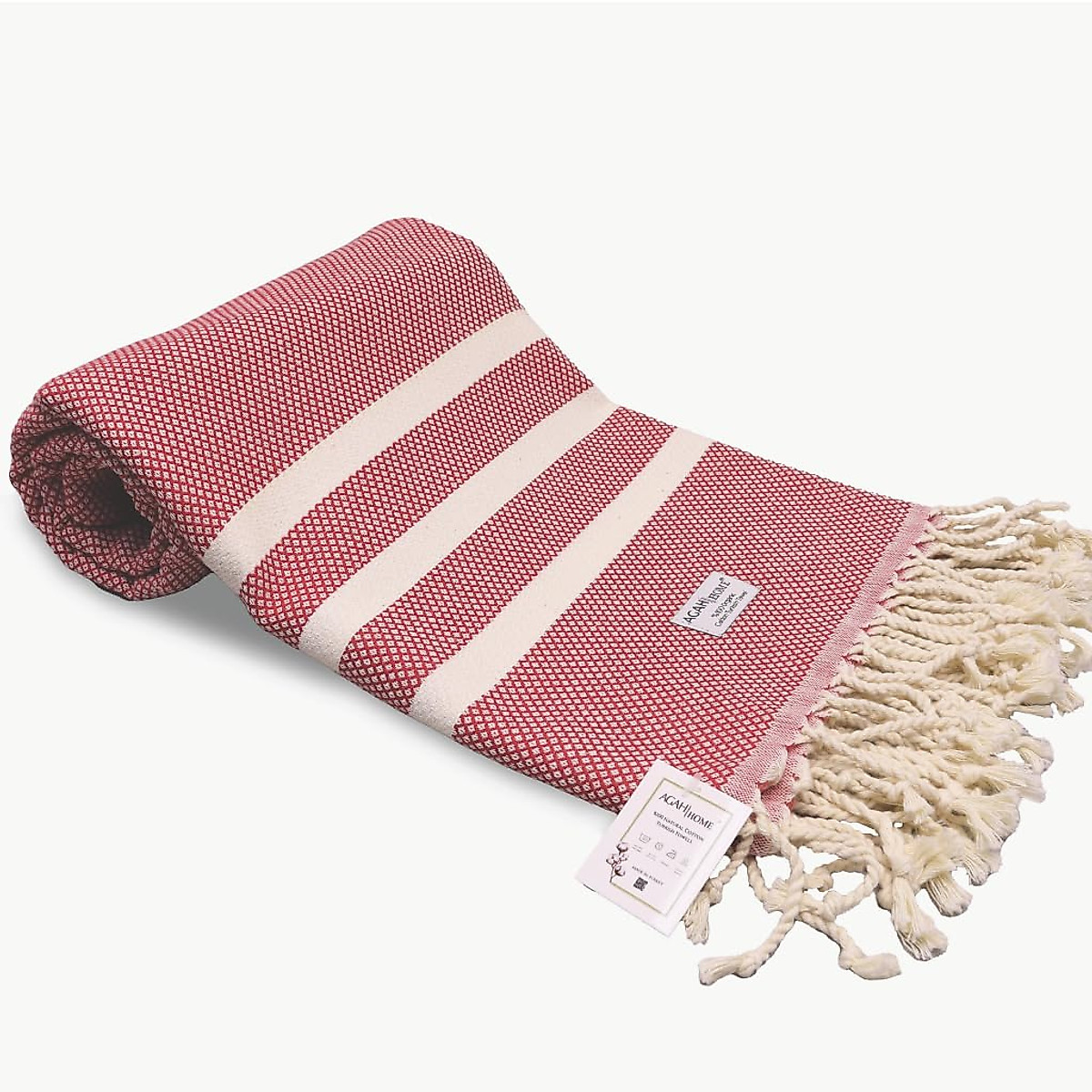 Agah Home Turkish Beach Towel - Large Beach Towel for Adults - Quick Dry Beach Towel for Bathroom - Sand Free Beach Towel for Vacation - Turkey Cute Cotton Beach Towel - 40' × 70' (Benek-Red)