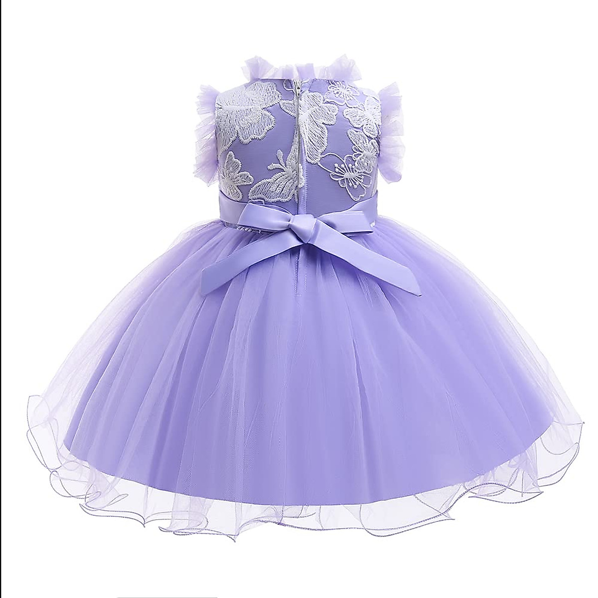 Baby Girls Birthday Dress Infant Ruffled Butterfly Embroidered Special Occasion Dresses (80/12-18M, Purple)