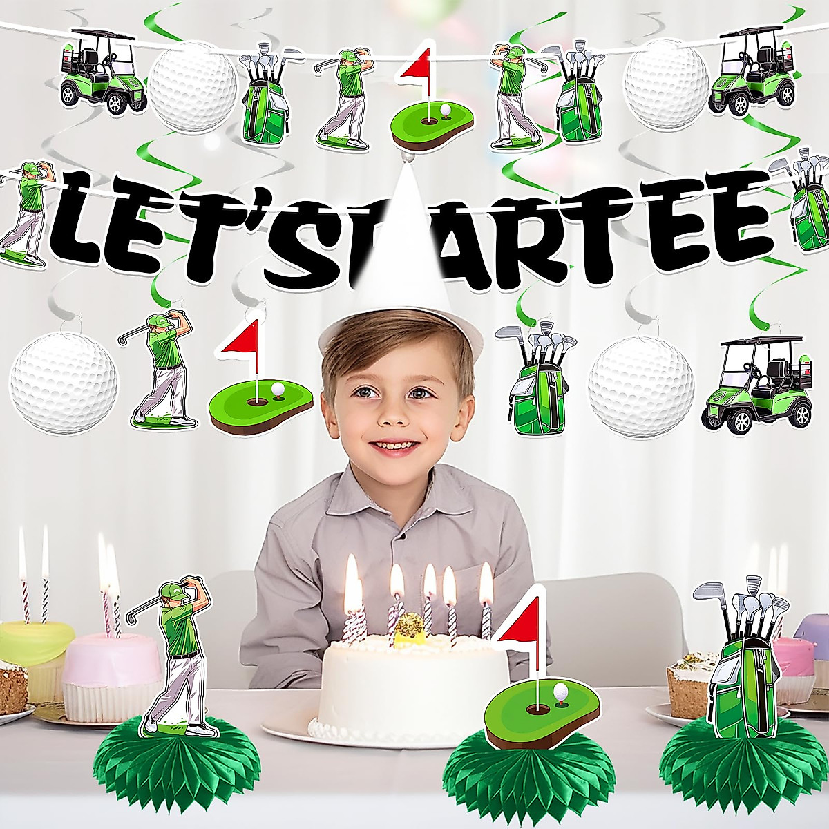 Pre-assembled Golf Birthday Party Decorations Golf Themed Party Decorations Golf Decorations for Party Golf Banner 6 Golf Party Hanging Swirl 3 Golf Honeycomb Centerpieces Par-Tee Time Birthday