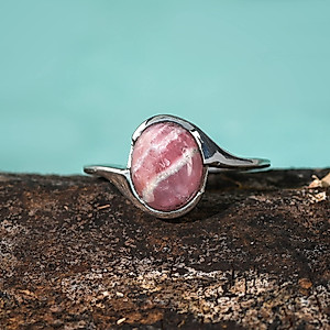 Silver Eternity 925 Sterling Silver Pink Stone Rhodochrosite Ring for Women Natural Gemstone Rhodochrosite 925 Sterling Silver Ring Jewelry for Women (Pink, Ring Size 10)