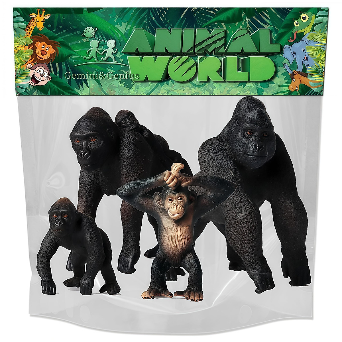 Gemini&Genius King Kong Toys, Safari Animal Toys Gorilla Family Figurines, Wildlife World Action Figure, Backyards Garden Flowerpot Room Decoration, Cup Cake Toppers for Ages 3 Years Old & Up Kids
