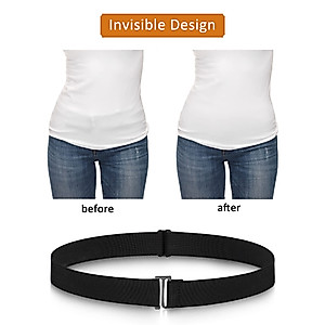 SATINIOR 2/3/4 Pack Women Elastic Stretch Belt Invisible Belts with Flat Buckle for Jeans Pants Dresses(Black,4 Pack)