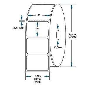 800530-205 Compatible KENCO® Brand 3 inch x 2 inch with perf Direct Thermal Labels to fit Eltron or Zebra Printers. 1 in. Core, 735 Labels Per Roll, 12 Rolls Per Case