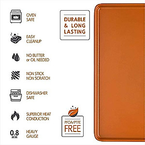 Set of 2 Nonstick Copper Cookie Sheet and Copper Coating Baking Pan for Cookies 11" x 16"