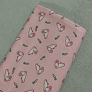 PUMCRAFT Sewing Fabric 100% Cotton Flannel Soft Pink Rabbit Printed Flannel Fabric Patchwork Cloth Children Dress Home Decor - 50cm - 105CM Fabric Patchwork Craft