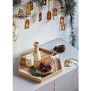 Decorative Coffee Table Tray, Home Farmhouse Boho Decor, Wooden Serving Tray, Round Tray, Drink, Large Ottoman Tray, Circle Bar Tray