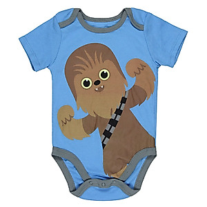 Star Wars Infant Baby Boys Darth Vader Chewbacca R2-D2 One Piece Pajama Romper 3 Pack (0-3m)