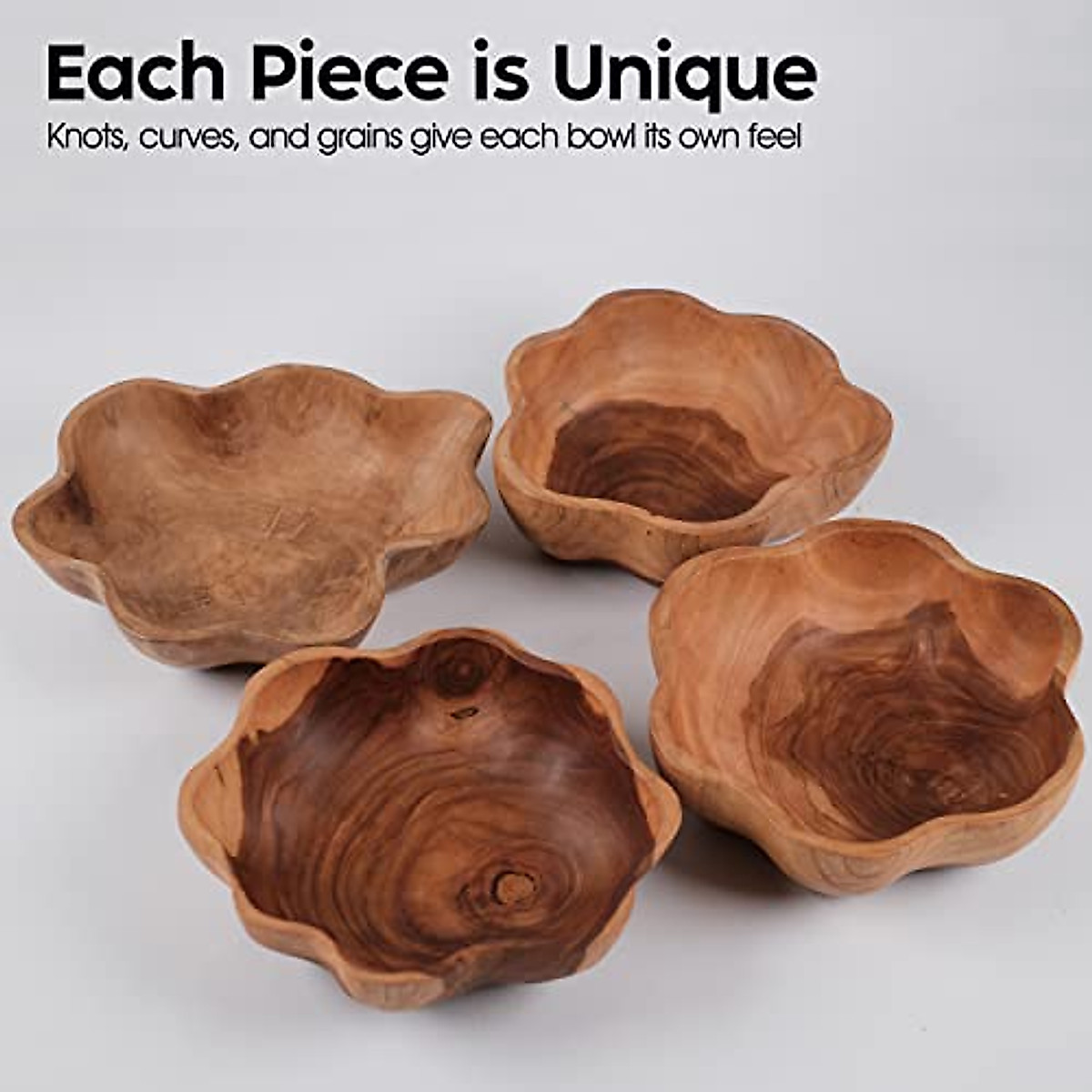 Curawood Teak Root Bowl for Distinctive Decor - Authentic Artisan Handcrafted Wooden Bowls for Food - Wooden Decorative Bowl for Tabletop Display - Serving Wooden Fruit Bowl for Kitchen Counter - 12"