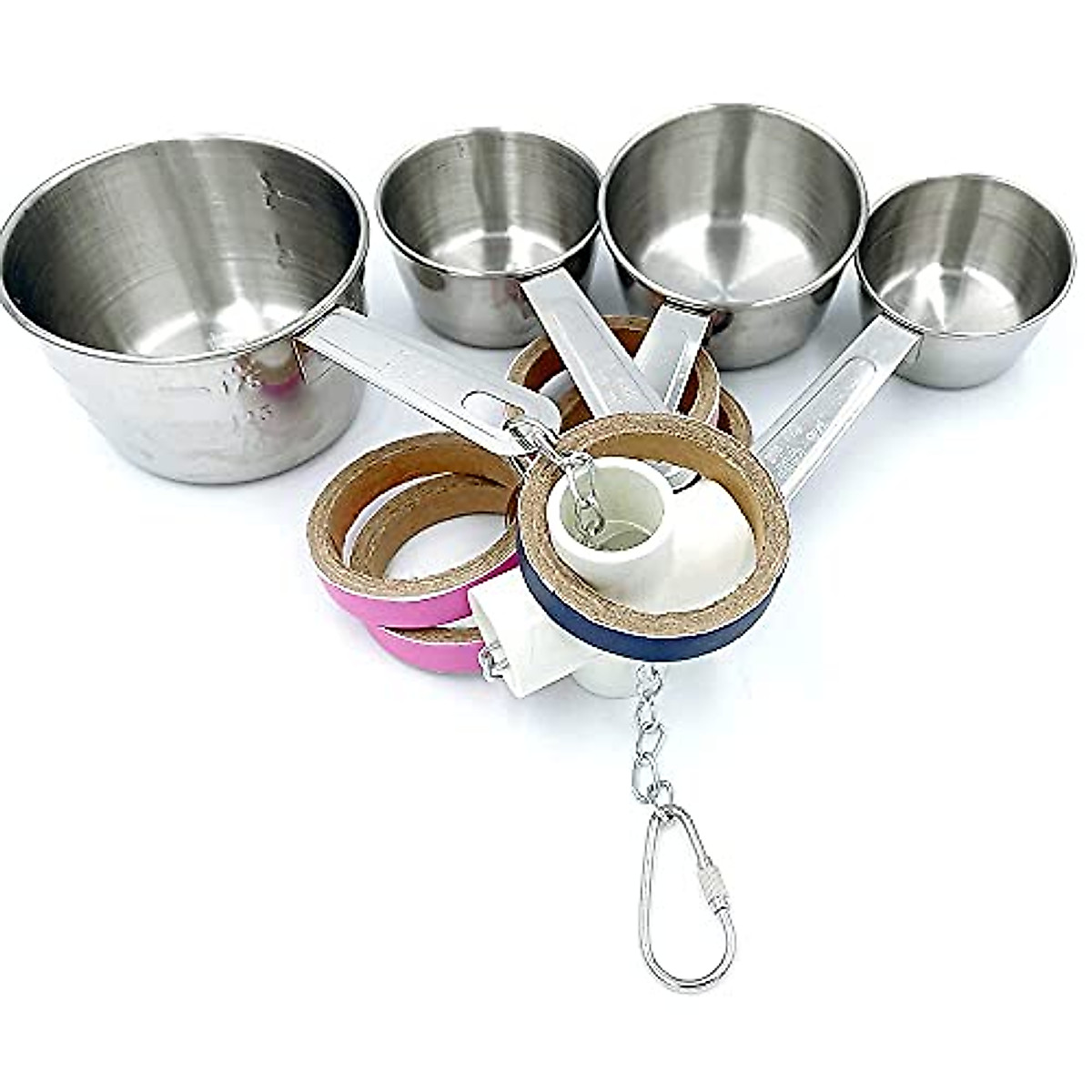 GILYGI Durable Bird Parrots Pots and Bagel Toys, Pullable Stainless Steel Cup and Cardboard Ring Toys for Amazons Mini Macaws African Greys Cockatoos Eclectus