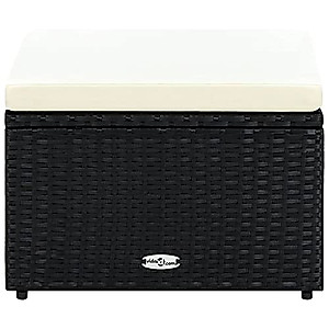 vidaXL Garden Ottoman Poly Rattan Wicker Black Outdoor Footstool Footrest Seat