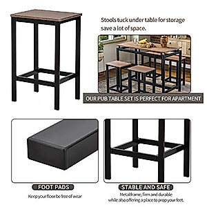 WOZNLA Room 5-Piece Industrial Counter Height Dining Set-Rustic Rectangular Table and Chairs for Kitchen-Perfect for Family Dinners and Gatherings, Dark Brown