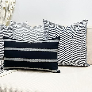 Slow Cow Pack of 2 Embroidery Throw Pillow Covers, Geometric Diamonds Navy Decorative Throw Pillow Cases for Sofa 18 x18 Inches