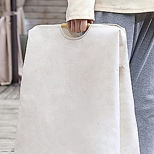 Laundry Basket, Cotton Linen Wooden Handles Laundry Hamper for Bedroom (S)