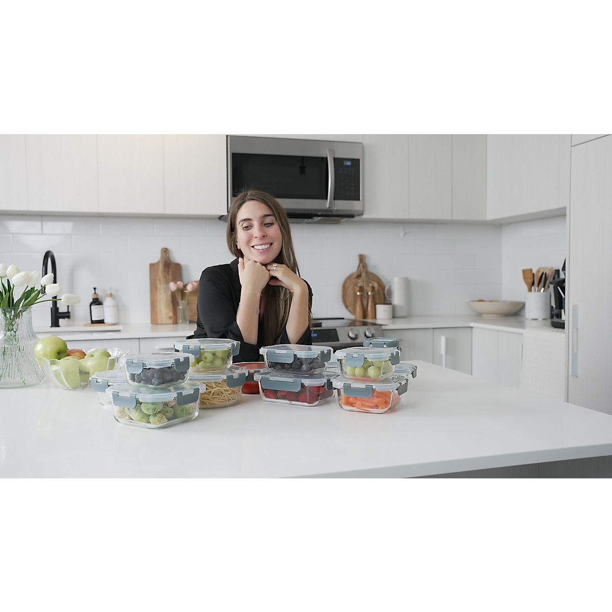 KOBWER 26 Pieces Glass Food Storage Containers with Lids BPA Free Glass Meal Prep Airtight Glass Container Set Microwave Oven Dishwasher Oven Safe Durable Leak Resistant Stackable