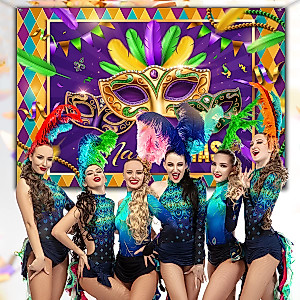 Mardi Gras Party Decorations - Mardi Gras Party Backdrop Banner Masquerade Dancing Banner Backdrop for Mardi Gras,New Orleans Masquerade Party Supplies