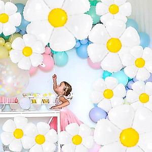 Daisy Balloons- 14Pcs Daisy Flower Foil Balloons for One or Two Groovy Party Decorations Girls Daisy Themed Birthday Party Baby Shower Wedding Daisy Balloons Decorations White