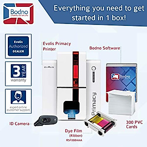 Bodno Evolis Primacy Single Sided ID Card Printer & Complete Supplies Package Bronze Edition ID Software