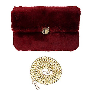 C.C Women's Evening Faux Fur Fuzzy Crossbody Shoulder Bag Envelope Clutch Purse, Burgundy
