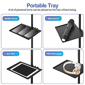 OUKMIC Microphone Stand, Adjustable Karaoke Mic Holder for Singing, Universal Floor Standing Detachable Mike Stand with Weighted Round Base, Cable Clip, Barrel Mic Clip and Tray for Kids Adults