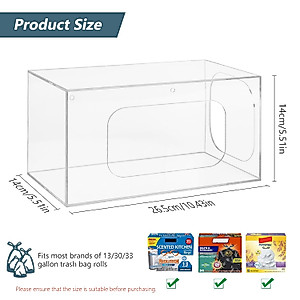 Trash Bag Holder Dispenser, Acrylic Trash Bag Dispenser Roll Holder, Adhesive Wall Mount Garbage Grocery Bag Dispenser Organizer for Kitchen, Cabinet, Under Sink with 4 Strong Stickers Screws