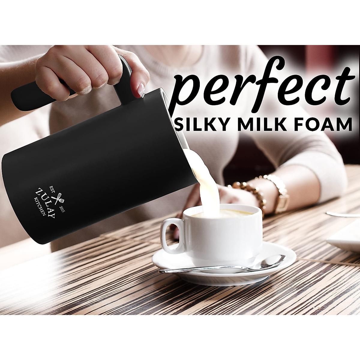 Zulay Kitchen 4-in-1 Milk Steamer - Automatic Milk Frother Electric (10oz/300ml) - Milk Frother and Steamer - Stainless Steel Electric Milk Frother For Latte, Cappuccino, Hot Chocolate (Turbo Black)