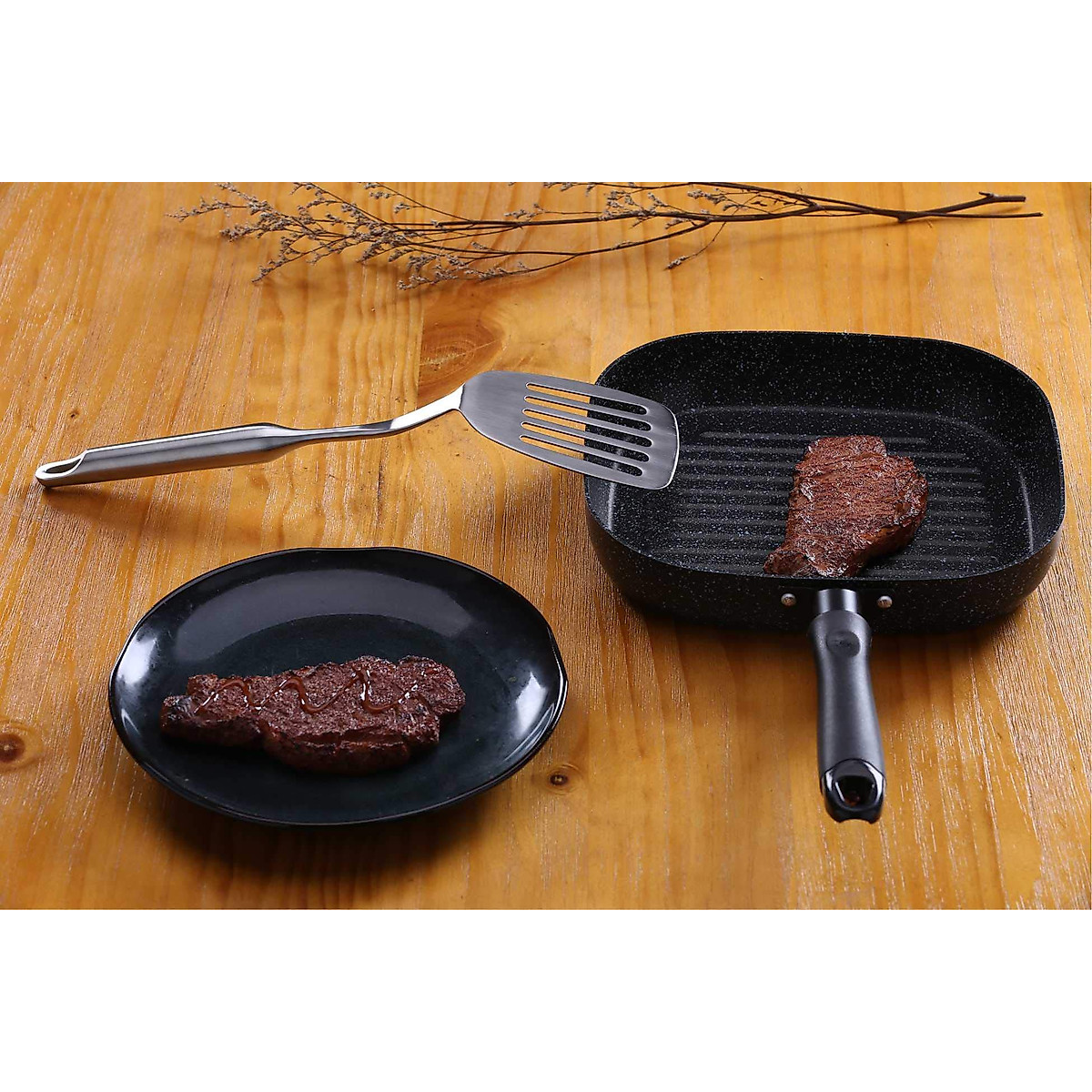 Tafond 9 Inch Deep Square Grill Pan,for Griddle Steak, Aluminum Steak Skillet with Non-Stick Coating, Suitable for Cooktop Dishwasher