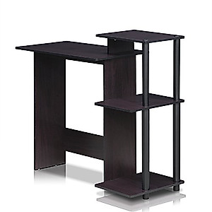 Furinno Efficient Home Laptop Notebook Computer Desk with Square Shelves, Dark Walnut