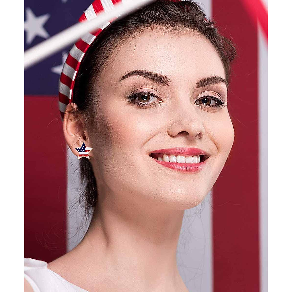 12Pairs Patriotic Earrings 4th of July American Flag Earrings for Women Enamel Heart Star Butterfly USA Stud Earrings Set Independence Day Jewelry Gifts (12 Pairs)