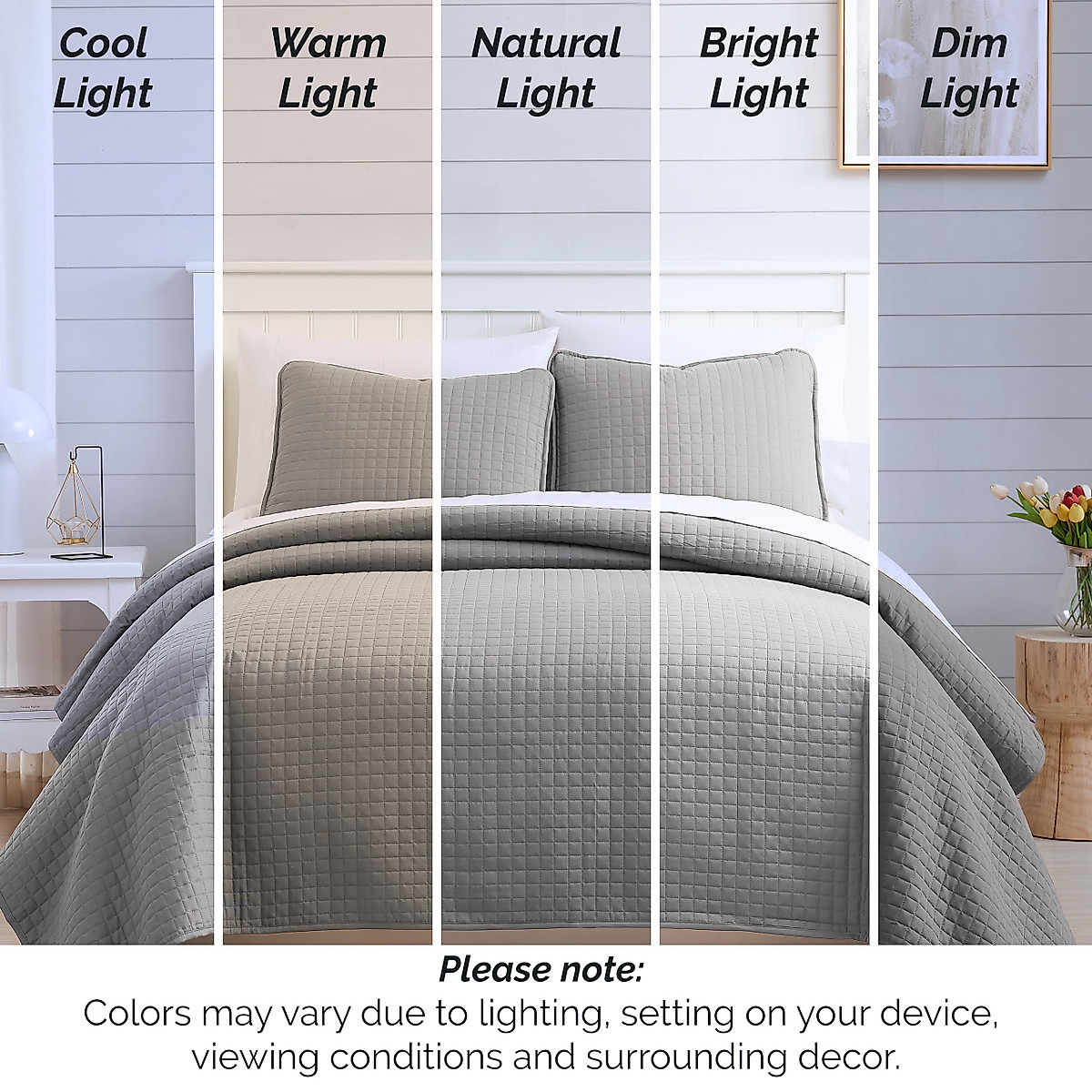 Southshore Fine Living, Inc. Oversized King Quilt Bedding Set, Soft Brushed Microfiber Bedspread, Pet Hair Resistant Bedding, California/King Quilt Coverlet Set with 2 Shams, Steel Grey