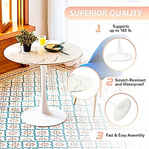 VONLUCE 32 Inch Round Dining Table with Faux Marble Top for Kitchen Bar Patio and More, Modern Small Coffee Table Living Room Accent Table with Tulip Style Metal Base and 165lb Capacity for 2-4, White