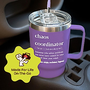 Chaos Coordinator Gifts for Women - Chaos Coordinator Tumbler Mug 20oz with Handle Purple Gifts for Women Boss Lady Gifts for Women Teacher Appreciation Gifts Baskets for Women Nurse Manager Gifts