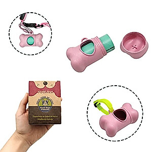 Dog Poop Pickup Bags Holder Dispenser with 1 Roll Random Color Leak-proof Scented Doggy Waste Bags and Carabiner with Safety Lock Plus Hook and Loop Fastener Never Loose on Leash Lead Again (Pink)