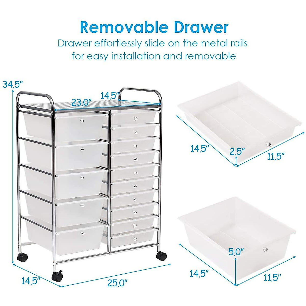 ARLIME 15-Drawer Storage Cart, 15 Drawer Trolley, Rolling Organizer Cart, Scrapbook Paper Organizer, Suitable for Office and School, Rolling Office Organizer Tools (Clear)