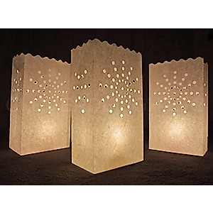 CleverDelights White Luminary Bags - 10 Count - Sunburst Design - Wedding Party Christmas Holiday Luminaria