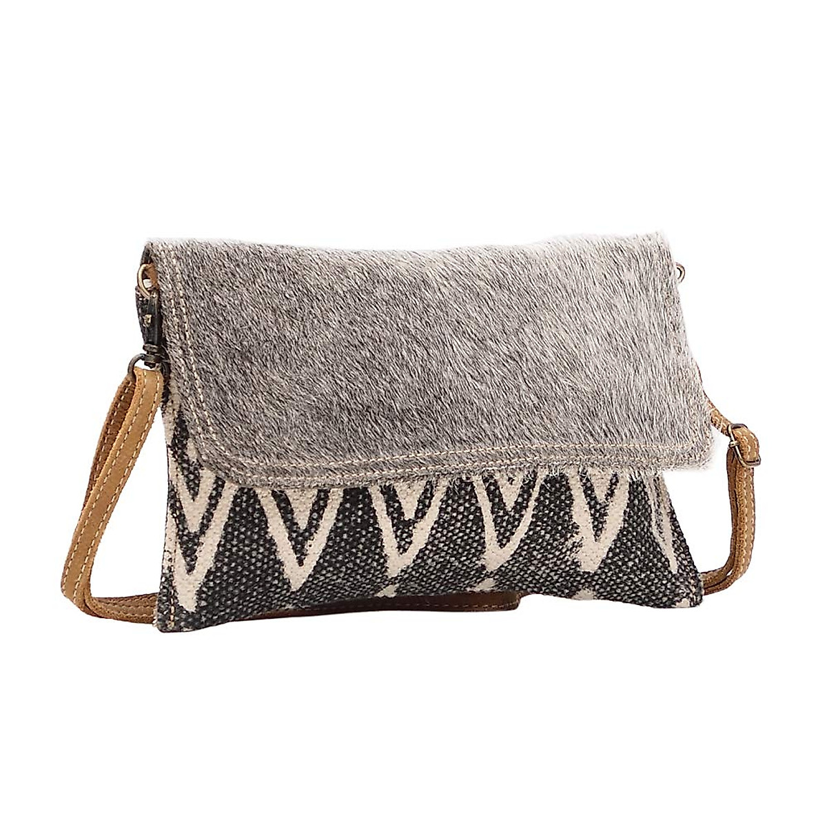 Myra Bag Pearl Grey Upcycled Canvas & Cowhide Small Crossbody Bag S-1490