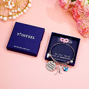 Yoosteel Butterfly Charm Bracelets for Women, Butterfly Bracelet Expandable T Letter Charm Butterfly Bracelets Birthday Jewelry Gifts for Women