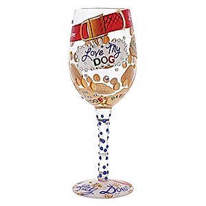 Designs by Lolita “Love My Dog” Hand-painted Artisan Wine Glass, 15 oz.