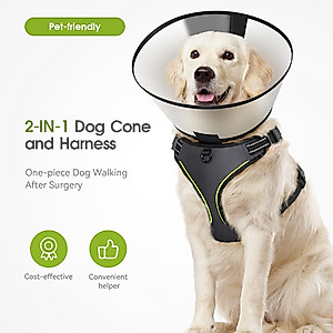 2-in-1 Dog Cone Collar & Harness: Elizabethan Collar After Surgery for Small Dogs - No Pull Dog Vest Harness Escape Proof Walking Jogging - S