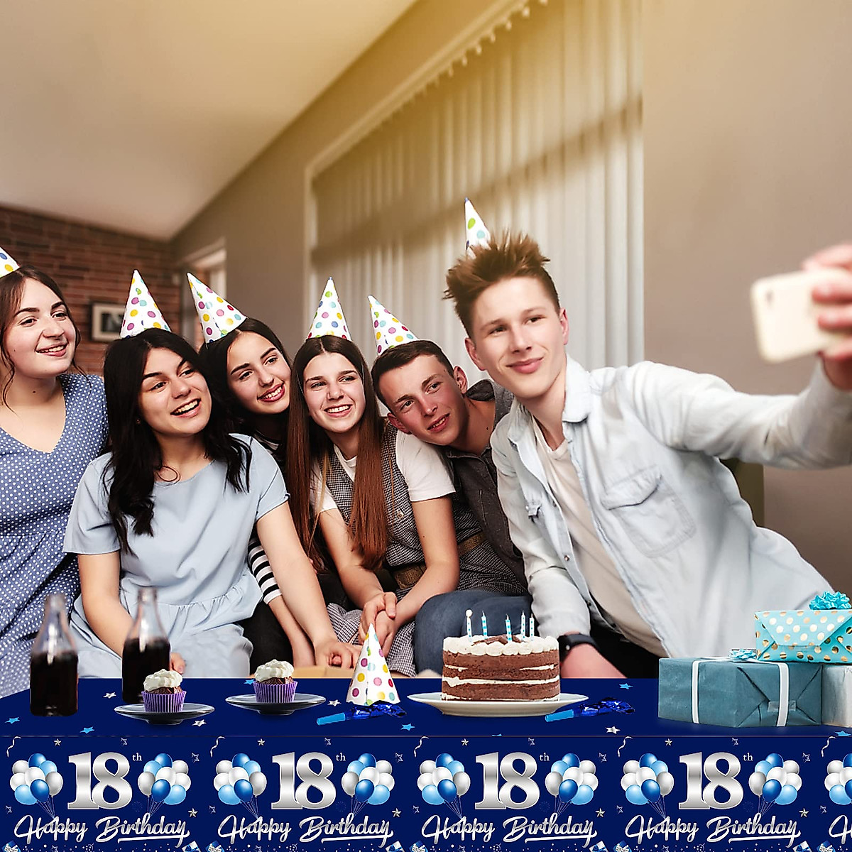 Turypaty 3 Pack Blue Silver 18th Birthday Tablecloth Decorations for Boy, Navy Blue Happy 18 Table Cover Party Supplies, Eighteen Years Old Birthday Disposable Rectangular Table Cloths