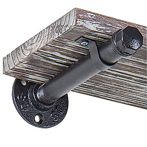 MyGift 24-Inch Wall Monunted Industrial Pipe & Rustic Torched Wood Floating Shelves, Set of 2