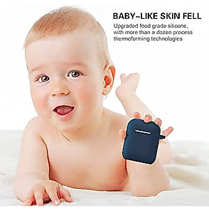 ATUAT AirPods Case Cover, Full Protective Silicone Skin Dust-Proof Designed for Apple AirPods 1st 2nd Generation with Keychain, Front LED Visible, Midnight Blue