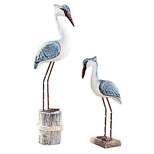 2 Pcs Wooden Seagull Figurine Mediterranean Style Rustic Vintage Coastal Beach Sea Bird Sculpture Nautical Decorations for Ornament Assorted Color
