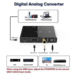 SMSL PO100 PRO MQA DDC XMOS XU316 Digital to Analog Audio Converter Type-C USB Input IIS/Optical/Coaxial Output Mini Portable USB Interface Converter for Phone/TV/PS3/PS4/PS5