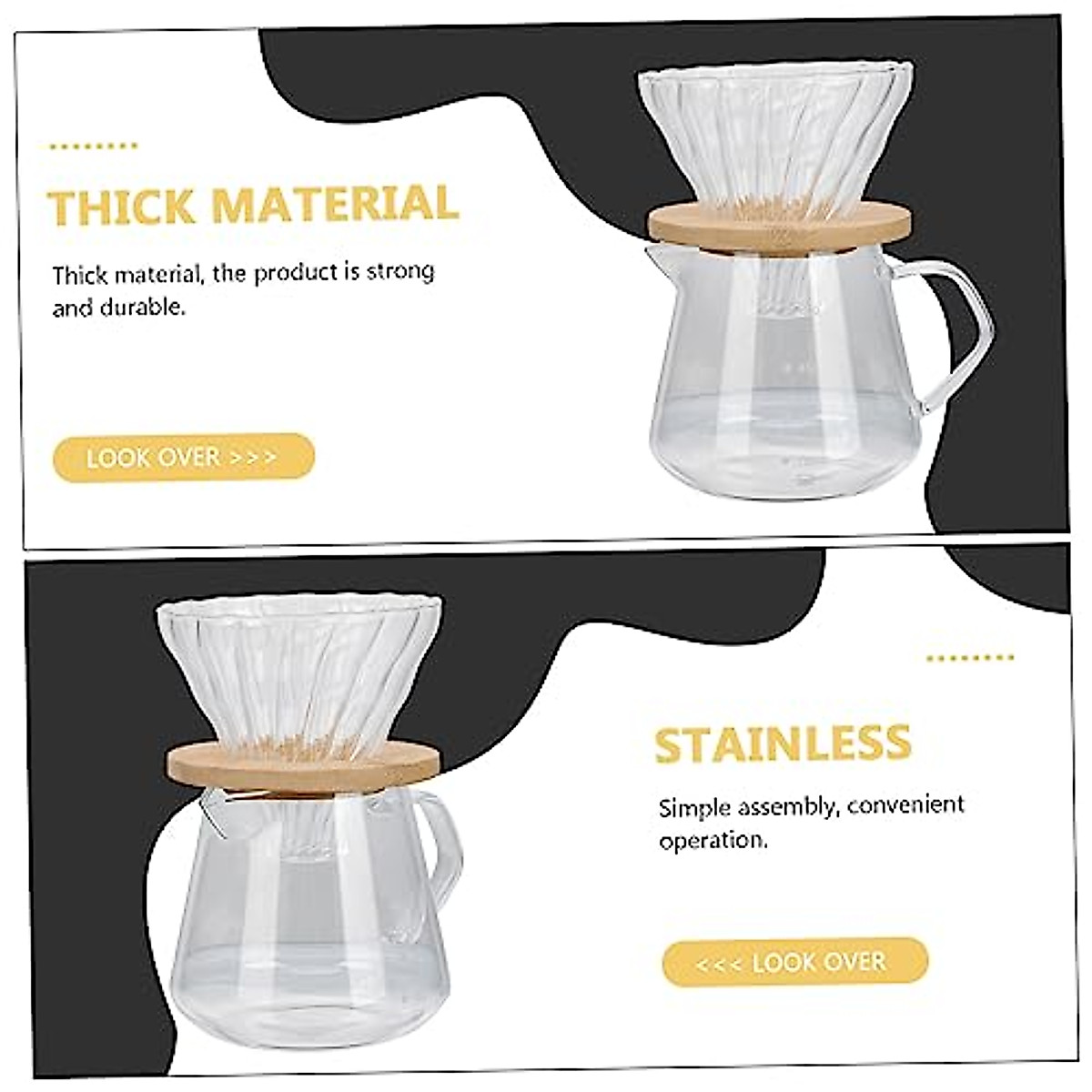 GRADENEVE 1 Set Coffee Maker Manual Coffee Brewer Drink Pitcher Clear Coffee Cups with Lids Coffee Filter Drip Coffee Machine Espresso Coffee Pot Tea Dispenser Wooden